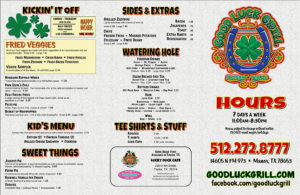 Restaurant in Manor TX Menu | Good Luck Grill menu